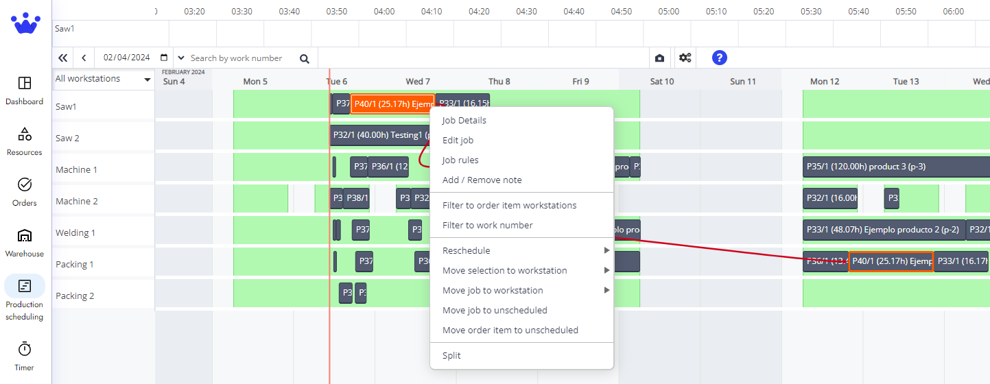 Unschedule an order item from the GANTT Timeline – SkyPlanner