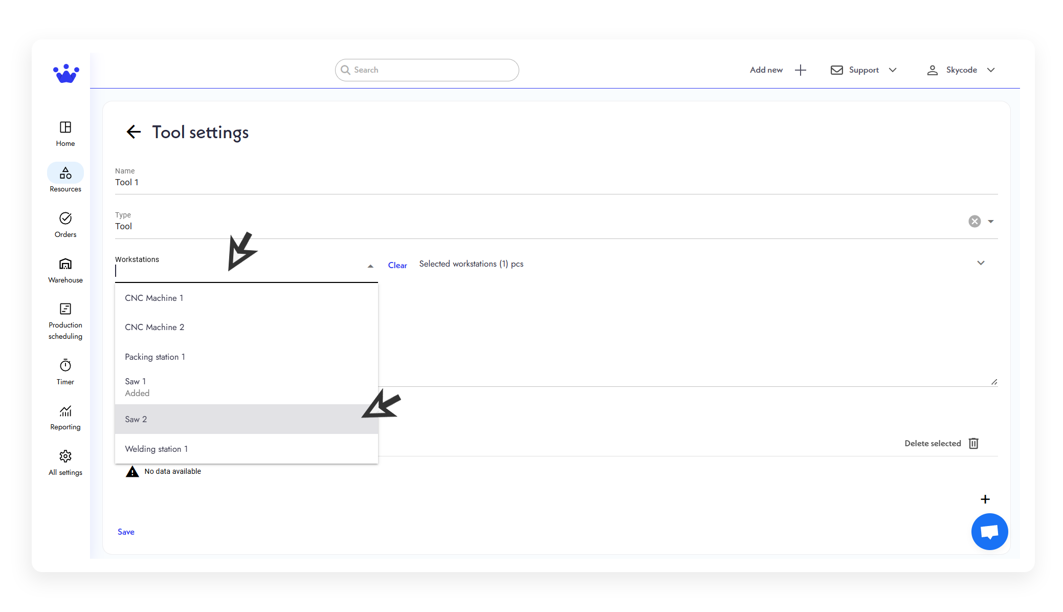 How to assign a Tool to a Workstation – SkyPlanner