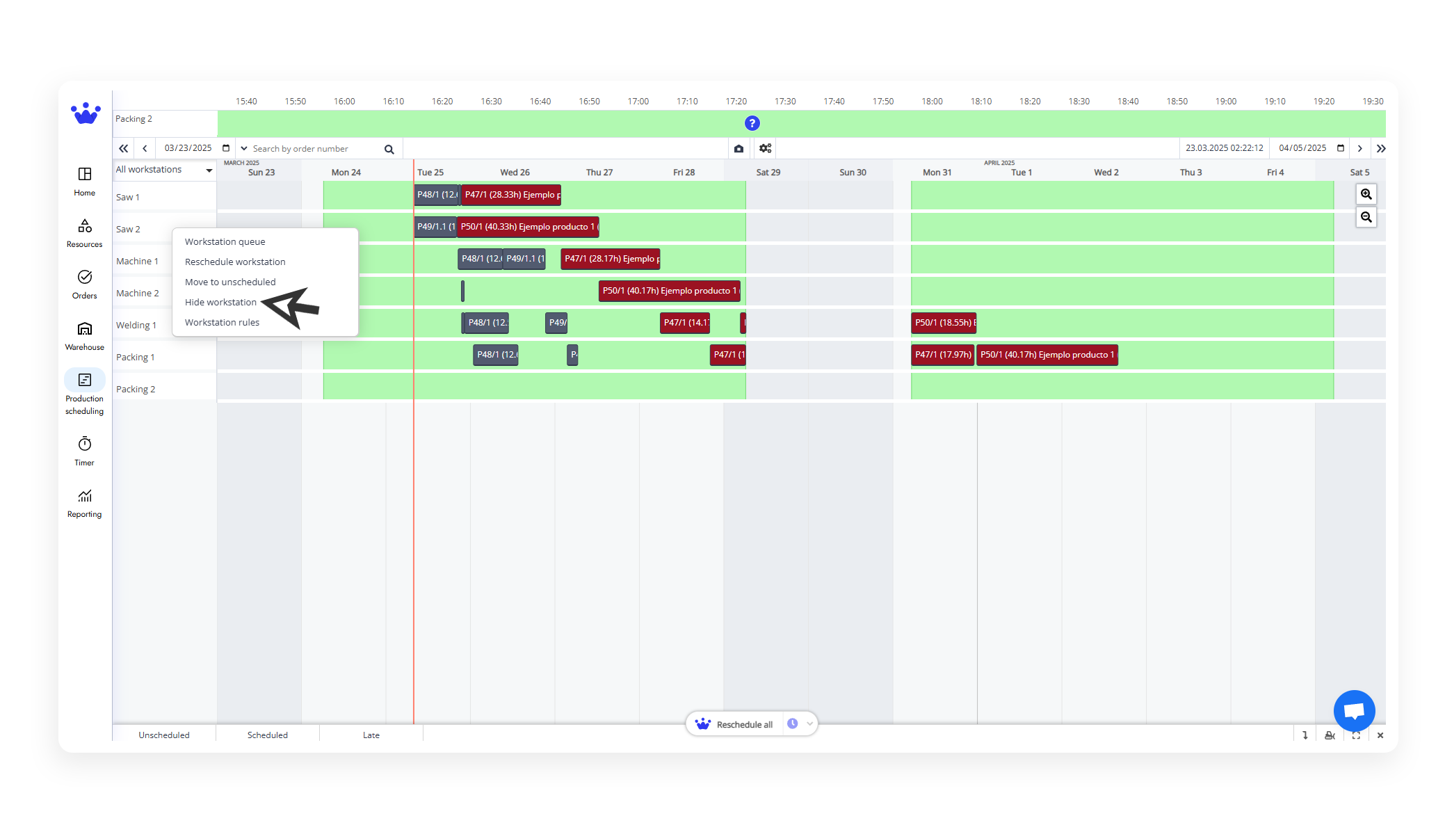 How to hide a single Workstation in the GANTT Timeline – SkyPlanner