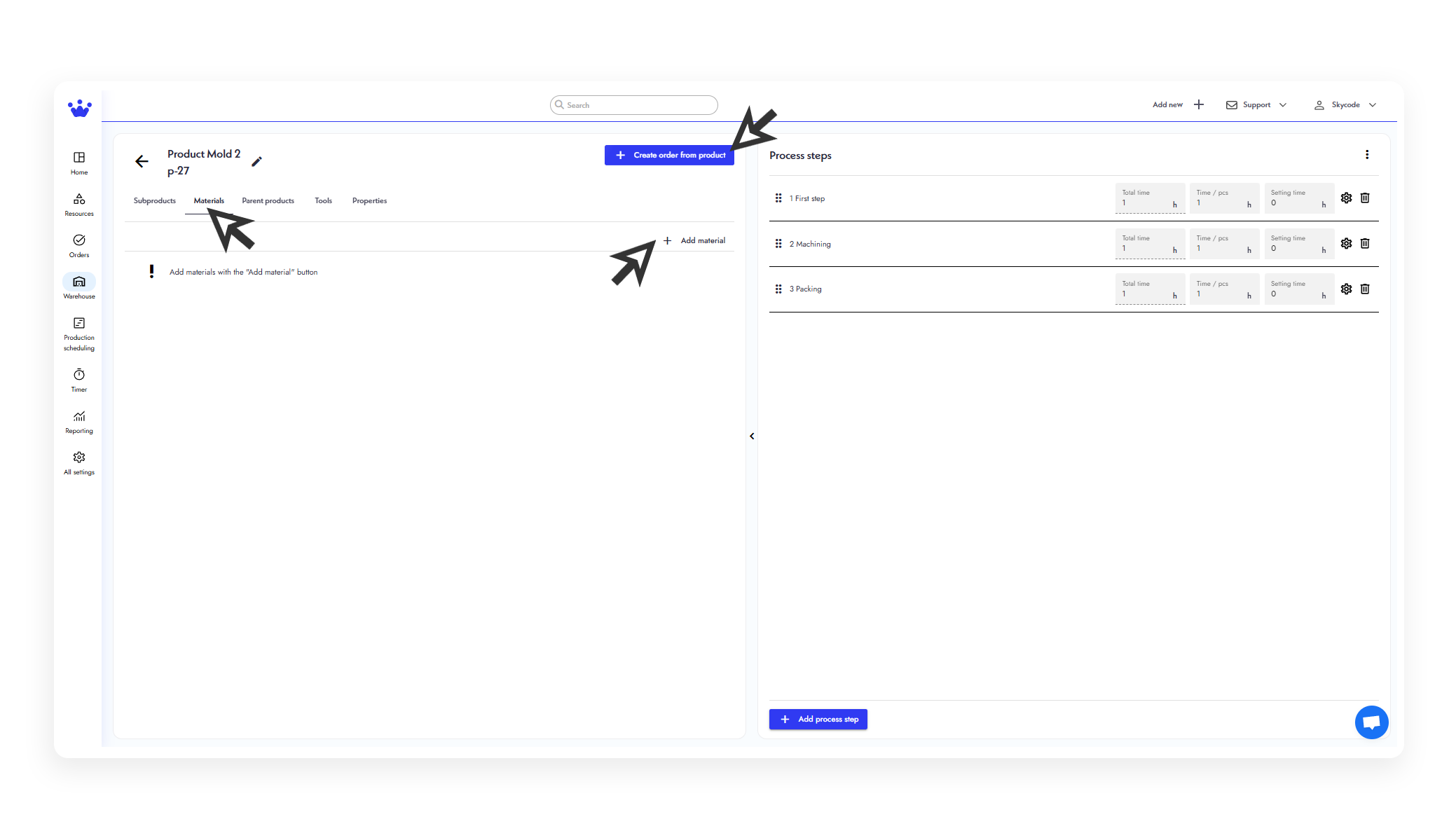 How to add Material to an existing Product – SkyPlanner