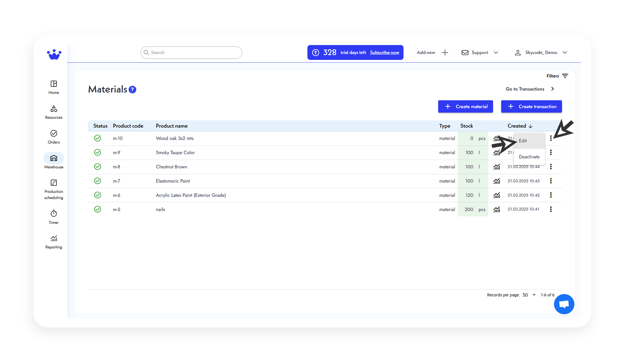 How to edit Material information – SkyPlanner