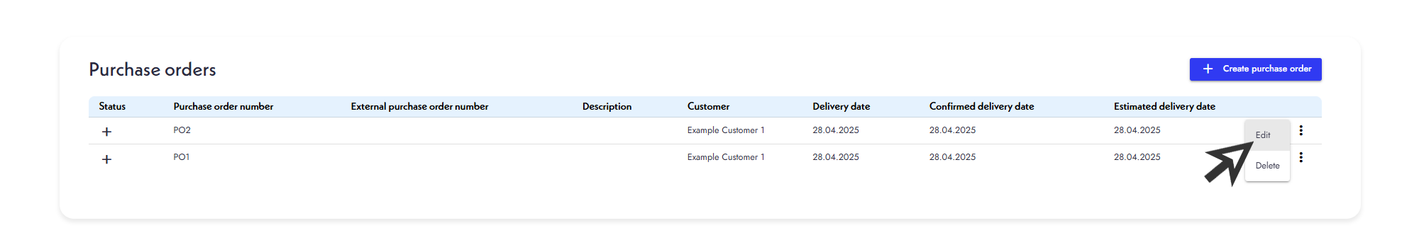 How to edit a Purchase order – SkyPlanner